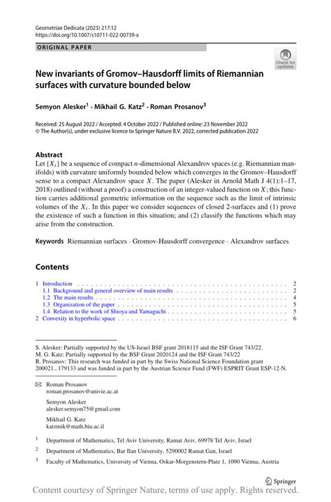 New Invariants Of Gromovhausdorff Limits Of Riemannian Surfaces With
