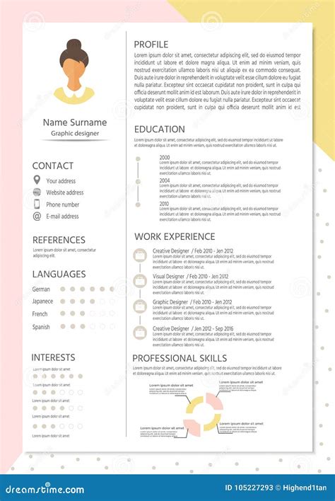 Feminine Resume With Infographic Design Stylish CV Set For Wome Stock Illustration