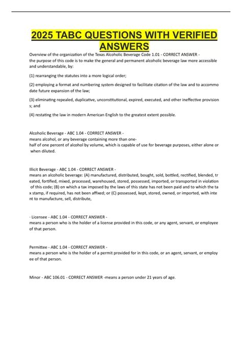 2025 TABC QUESTIONS WITH VERIFIED ANSWERS Tabc Stuvia US