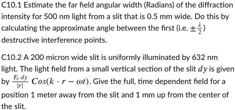 C101 Estimate The Far Field Angular Width Radians Of The Diffraction