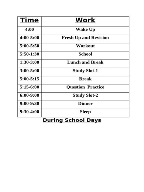 Daily Schedule For School Days Pdf