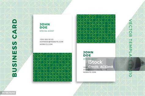 기하학적 패턴의 트렌디 한 명함 수직 템플릿 현대적인 녹지 기하학적 배경을 가진 우아한 기업 문구 모형 샘플 텍스트가 있는
