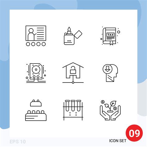 Pictogram Set Of 9 Simple Outlines Of Storage Drive Zippo Data Interface Editable Vector Design
