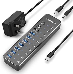RSHTECH Powered USB C Hub 3 2 10 Port USBC Hub With 3x 10Gbps USB 3 2 Data Ports 2C 1A 7x