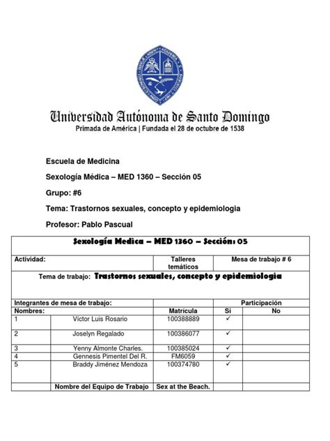 Sexologia Medica Sec 5 Tarea 4 Grupo Sex At The Beach Pdf Disfunción Sexual Orgasmo