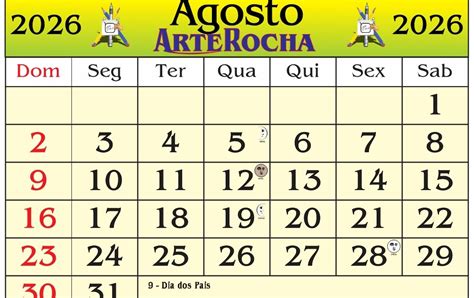 Arterocha Calendario MÊs De Agosto 2026