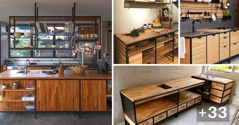 รวม 33 ไอเดีย เคาน์เตอร์ห้องครัวแนวลอฟท์ โครงเหล็กผสมไม้