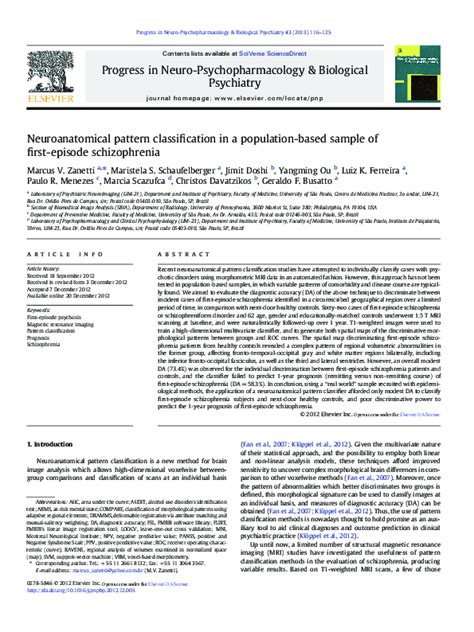 Pdf Neuroanatomical Pattern Classification In A Population Based Sample Of First Episode