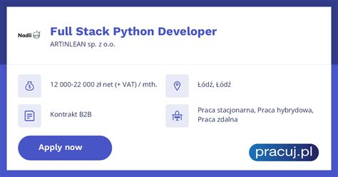 Oferta Pracy Full Stack Python Developer Artinlean Sp Z Oo Łódź
