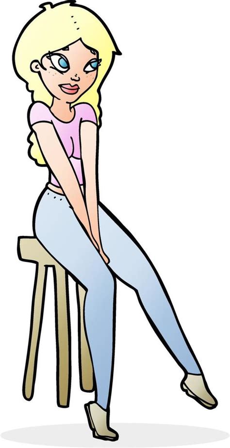 Cartoon Pretty Girl On Stool 10637331 Vector Art At Vecteezy