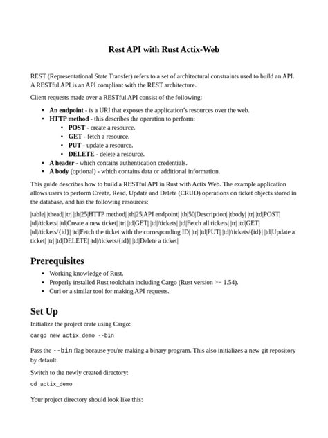 Cheat Sheet Rust Actix Web Rest Api Pdf Systems Architecture