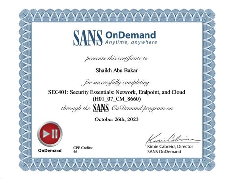 And The Sans Technology Institute Certification Aswell For Completing Their Sec401 Course An