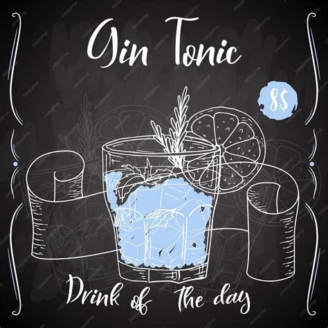 Cóctel Gin Tonic Bebida Dibujada A Mano Sobre Fondo Blanco Ilustración