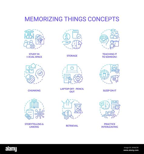 Memorizing Things Tricks Blue Gradient Concept Icons Set Stock Vector Image And Art Alamy