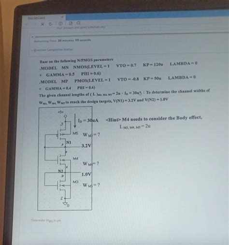 solved base on the following n pmos parameters model mn