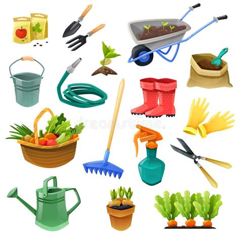 Vector Gardening Icons Collection Stock Vector Illustration Of Garden