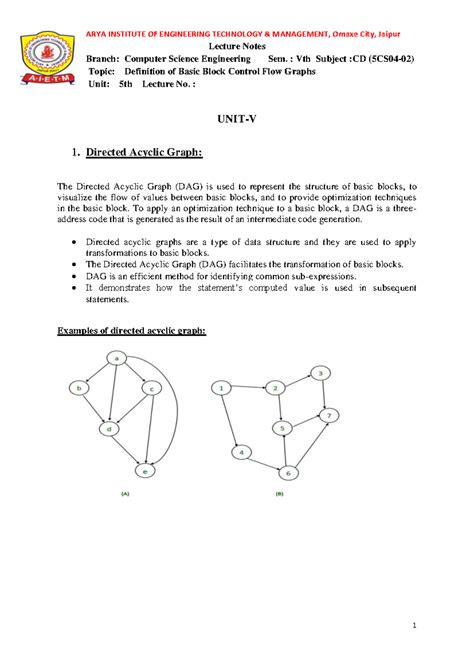 Cd Unit 5 Notes Of Cp Lecture Notes Branch Computer Science