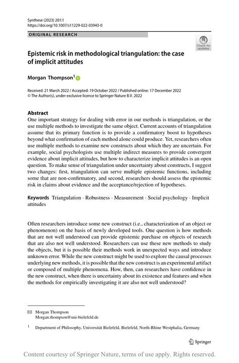 Epistemic Risk In Methodological Triangulation The Case Of Implicit Attitudes