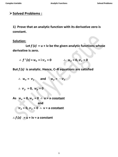 2 Analytic Solved Problem Pdf Complex Analysis Analytic Function