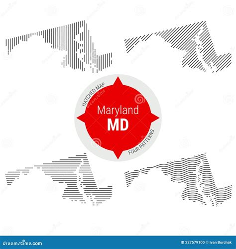 Hatched Pattern Vector Map Of Maryland Stylized Simple Silhouette Of Maryland Stock Vector
