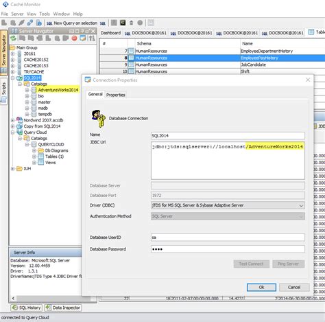 how to use the jtds database driver with caché monitors query cloud