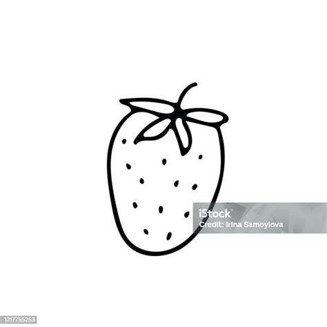 낙서 스타일로 그려진 딸기 손 베리 과일 음식 디자인 스티커 아이콘 포스터 카드에 대한 단일 요소 스칸디나비아 간단한 미니멀리즘 흑백 라이너 건강한 식생활에 대한 스톡 벡터