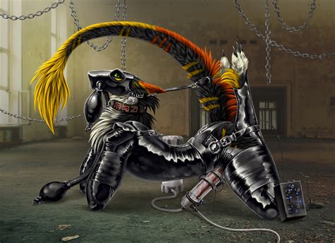 Rule 34 Anthro Bitchsuit Black Latex Bondage Gear Clothing Collar Controller Green Eyes Kronas