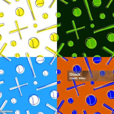 박쥐와 야구 스포츠 공과 원활한 패턴의 세트 팀 스포츠 건강한 라이프 스타일 스포츠 대회의 인쇄 및 장식 장식장식 벡터 Championship에 대한 스톡 벡터 아트 및