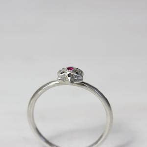 Cute Ruby Star Flower Stacking Ring Genuine Pink Red July Birthstone Delicate Romantic Gift Idea