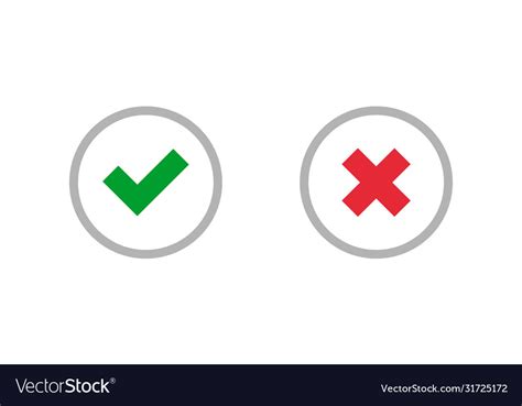 Cross And Check Mark Circle Button In Flat Style Vector Image