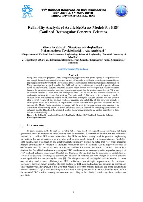 Pdf Reliability Analysis Of Available Stress Models For Frp Confined