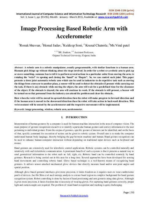 Pdf Image Processing Based Robotic Arm With Accelerometer
