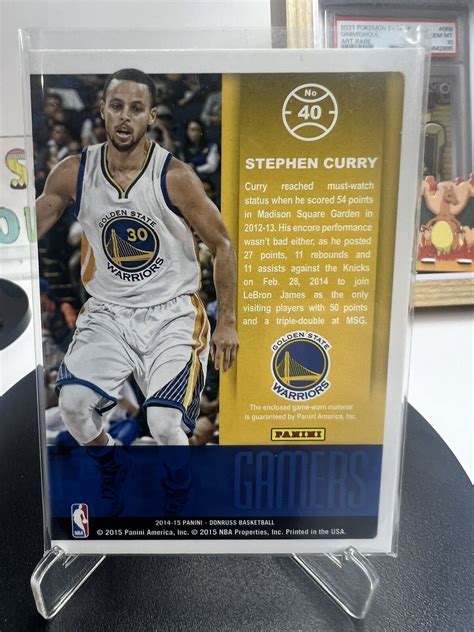 Stephen Curry 2014 Panini Donruss Gamers Game Worn Nba Basketball Card