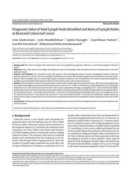 Pdf Prognostic Value Of Total Lymph Node Identified And Ratio Of Lymph Nodes In Resected