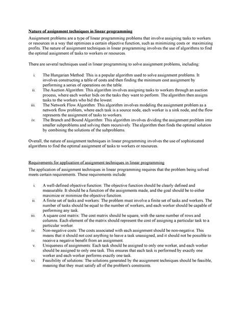 Nature Of Assignment Techniques In Linear Programming The Nature Of Assignment Techniques In