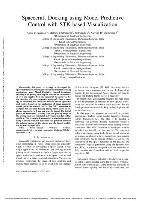 Pdf Spacecraft Docking Using Model Predictive Control With Stk Based Visualization