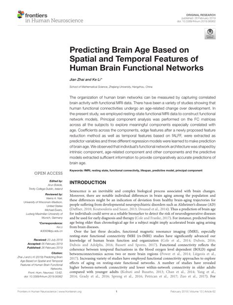 Pdf Predicting Brain Age Based On Spatial And Temporal Features Of