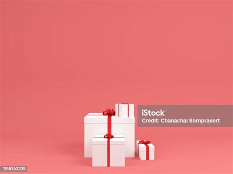 흰색 사각형 선물 상자 공기 흰색 풍선과 빨간 리본 핑크 배경 3d 개념 렌더링 파스텔 클리핑 경로에 비행 0명에 대한 스톡 사진 및 기타 이미지 Istock