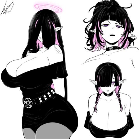 Lughost Nocturna Eonbound Absurdres Highres 1girl Angel Black Hair Breasts Choker