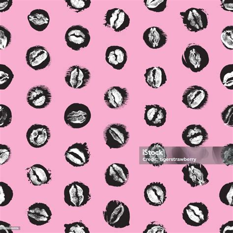 물방울 무늬의 입술 매끄러운 패턴 블랙 과 핑크 립 패션 프린트 래핑 페이퍼 세계 키스 의 날 발렌타인 데이 사랑 벡터 0명에