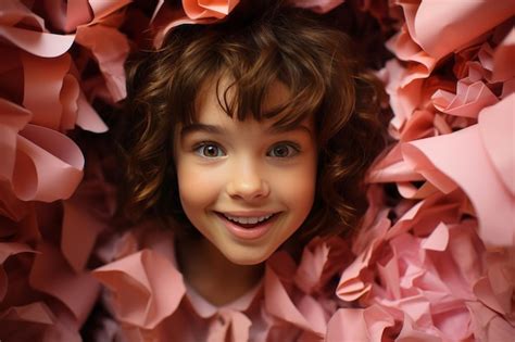 Premium Photo A Cute Girl Stuck In A Hole Into A Pink Background Generative Ai