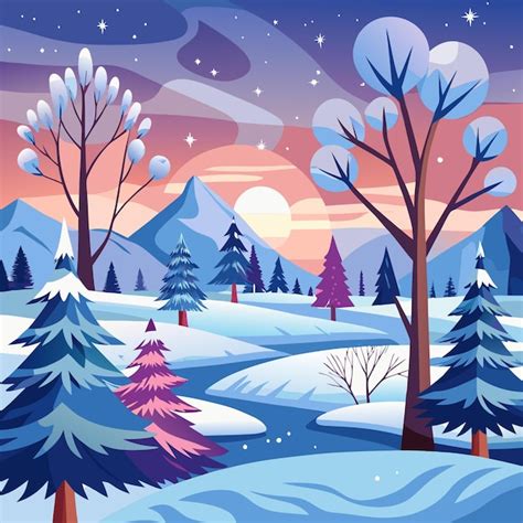 Winter Landscape Vector Art Graphics Illustration Premium Ai