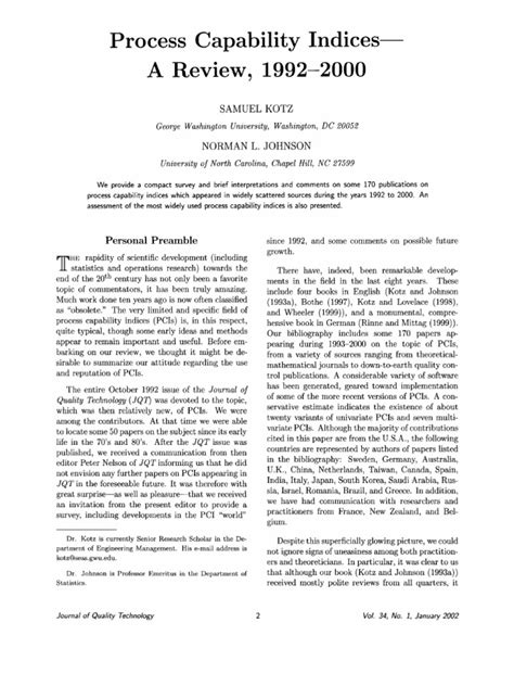 Process Capability Indices A Review 1992 2000 Pdf Normal
