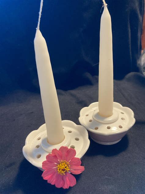 Boho Cottage Pair Vintage Holt Howard Ceramic Candleholders 1953 Ivory