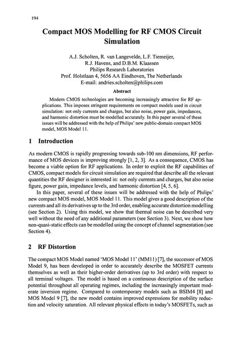 Pdf Compact Mos Modelling For Rf Cmos Circuit Simulation