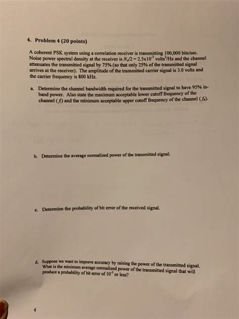 Problem Points A Coherent PSK System Using Chegg Com