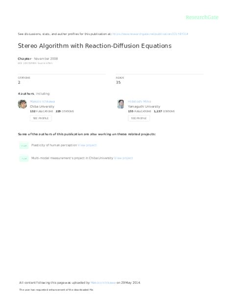 Pdf Stereo Algorithm With Reaction Diffusion Equations