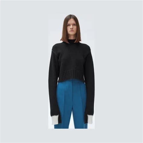 思琳 Celine 炭灰色双色系配色羊毛与牦牛毛半高领套头衫 23EO8812A 10AN 小迈步海淘品牌官网