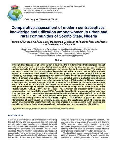 Pdf Comparative Assessment Of Modern Contraceptives Knowledge And