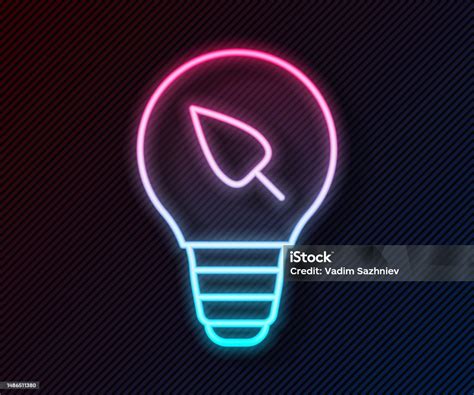 검은 색 배경에 고립 된 잎 아이콘과 빛나는 네온 라인 전구 에코 에너지 개념 대체 에너지 개념 벡터 0명에 대한 스톡 벡터 아트 및 기타 이미지 Istock